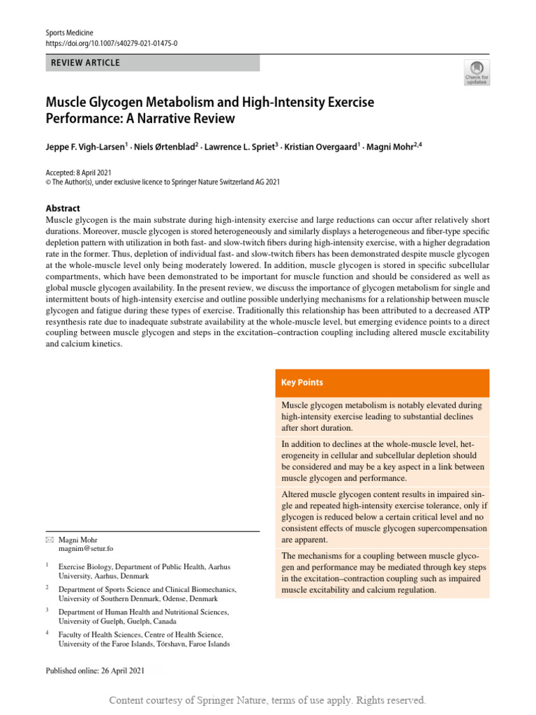 Muscle Glycogen Metabolism and High-Intensity Exer | PDF | Skeletal ...