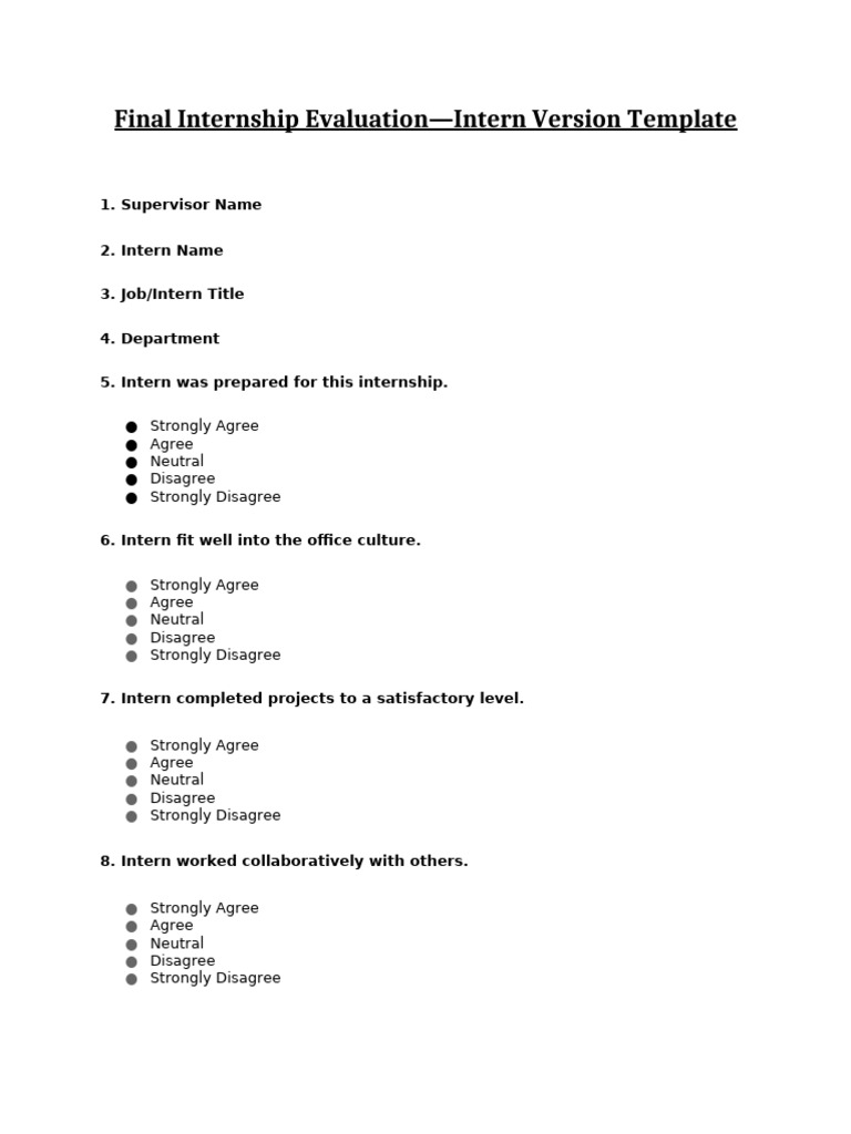 Final Internship Evaluation Template | PDF