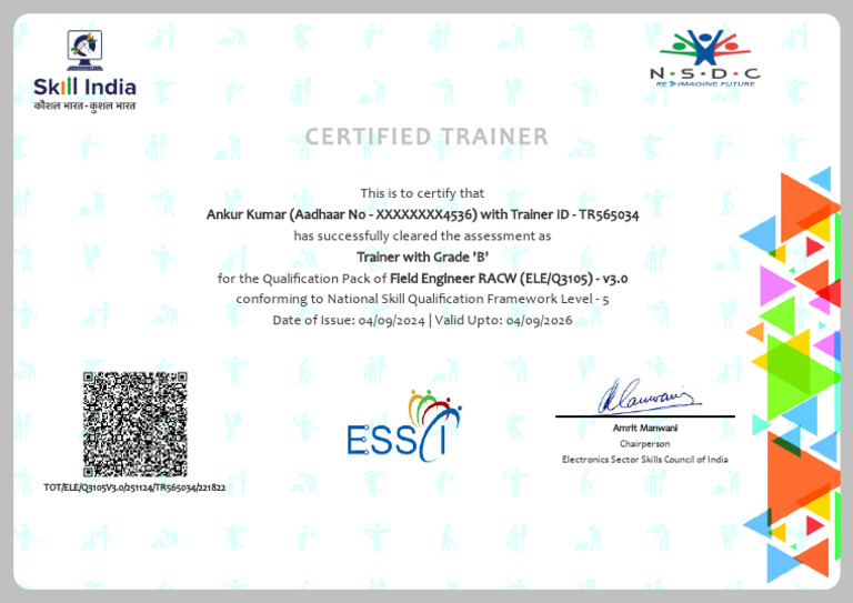 Certified Trainer Ankur Kumar - Field Engineer | PDF