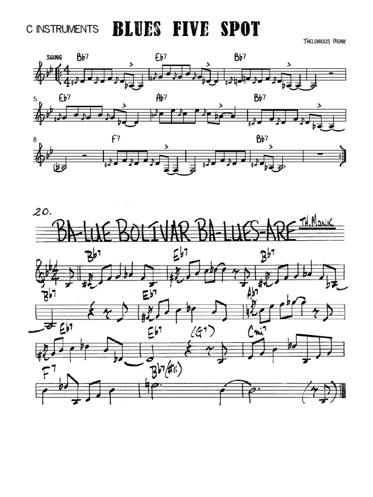 Thelonious Monk - Blues Five Spot, Ba-Lue Bolivar Ba-lues-Are - C ...