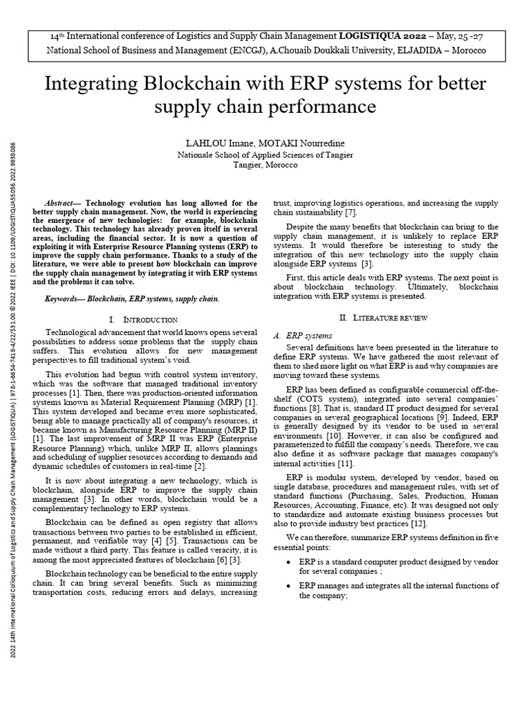 Integrating Blockchain With Erp Systems For Better Supply Chain Performance Pdf Enterprise