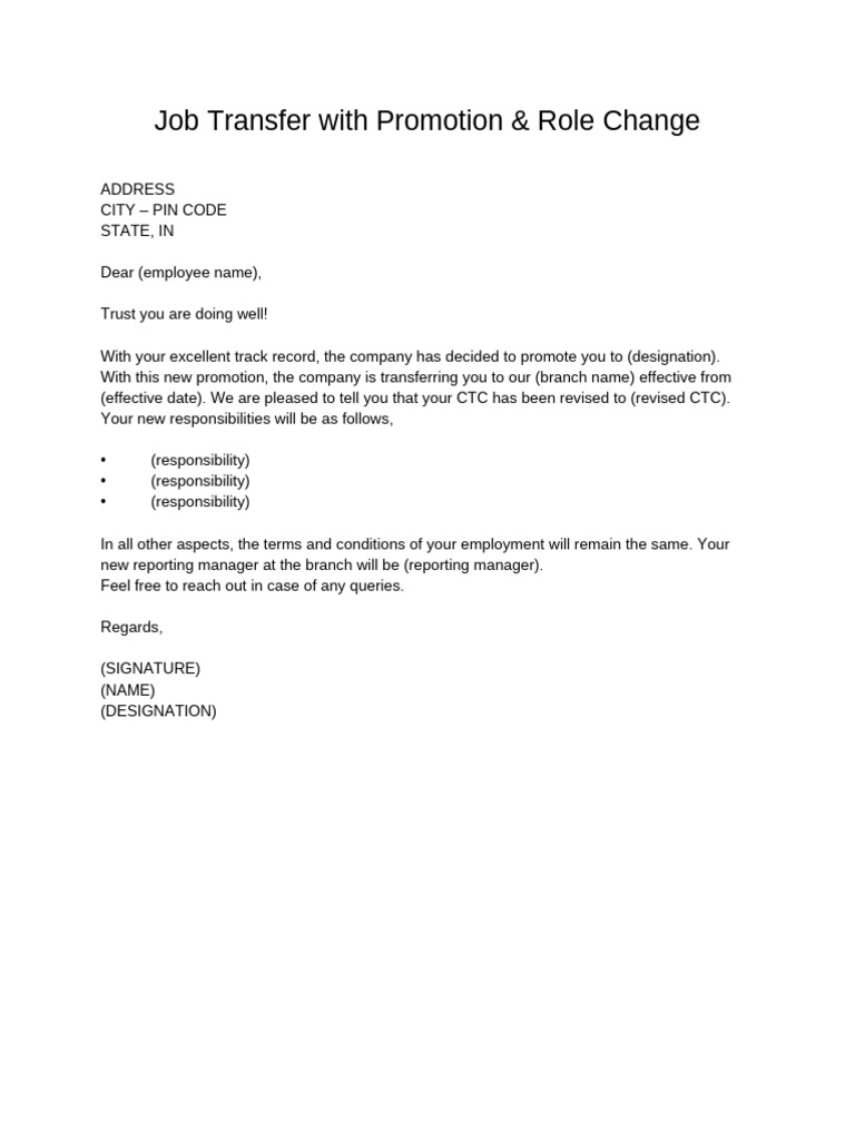 Job Transfer With Promotion & Role Change | PDF
