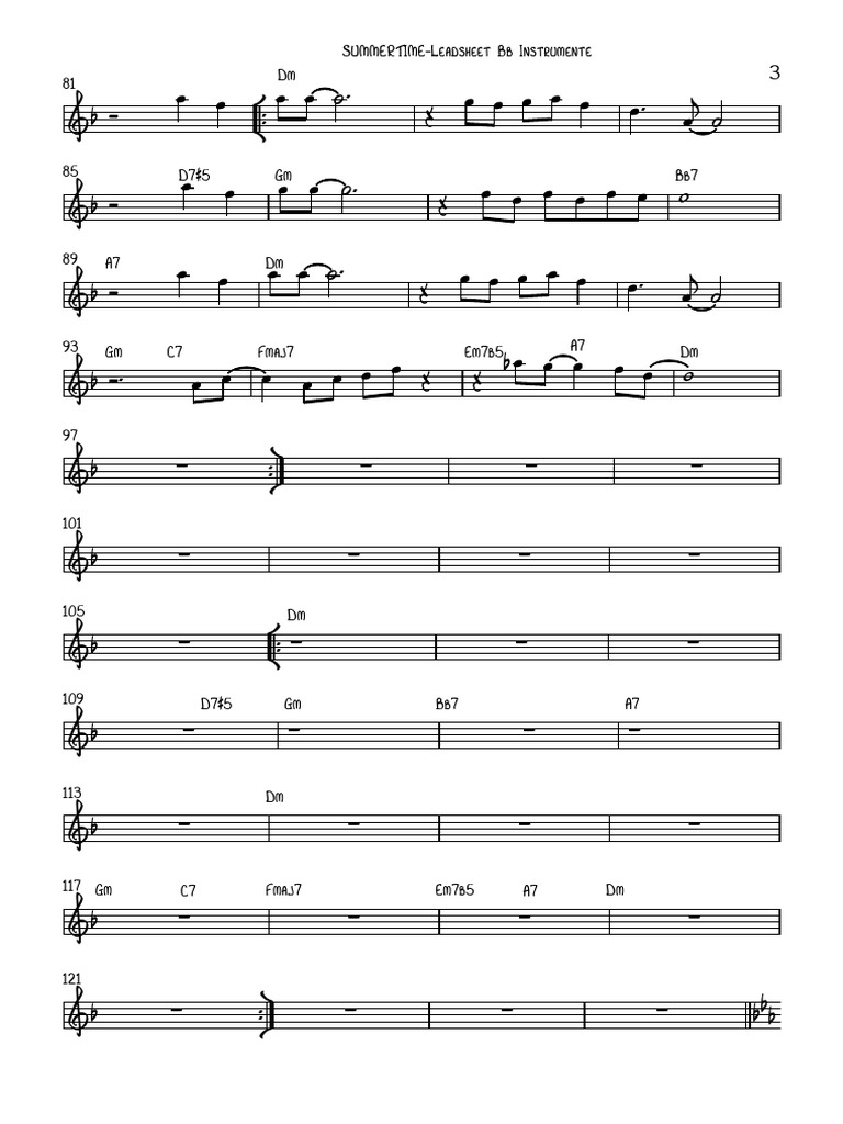 Summertime - Leadsheet in DM For BB Instruments | PDF