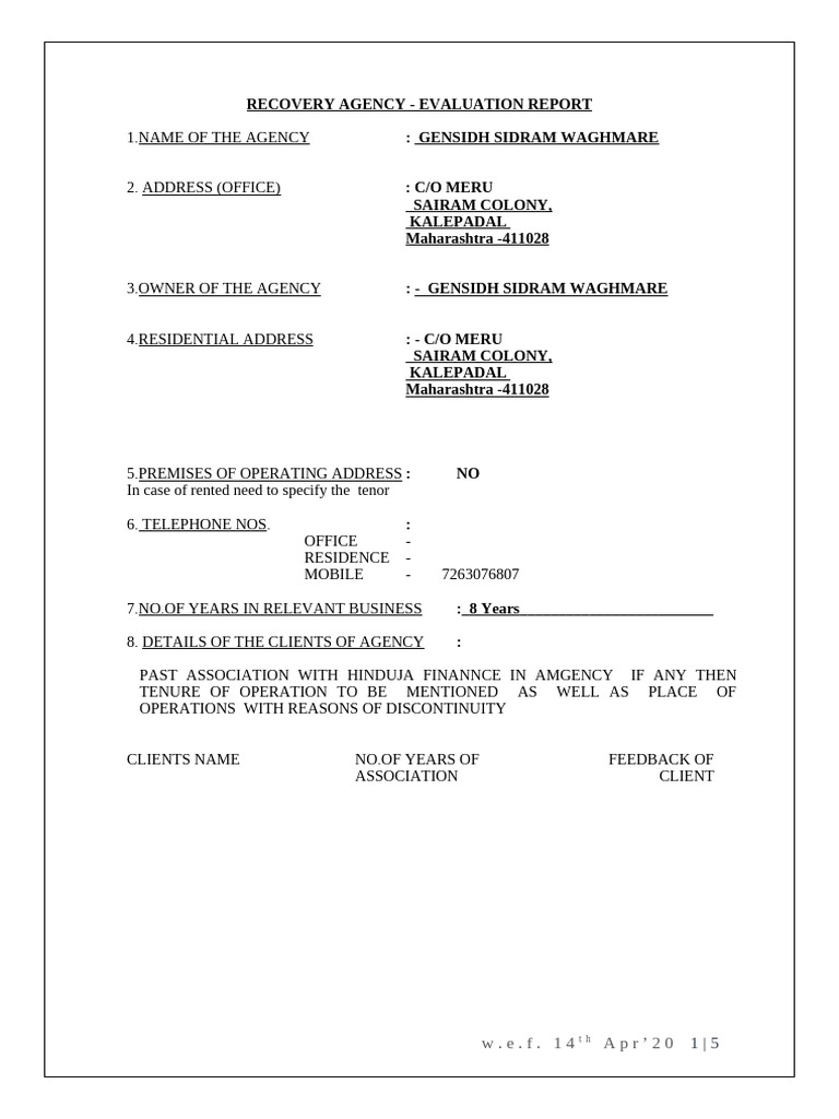 Evaluation Report Form SMA - DEMO | PDF