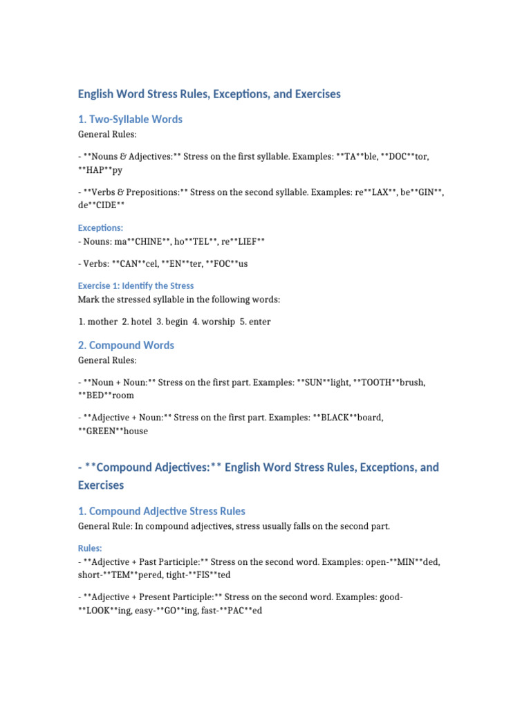 English Word Stress Rules & Exercises | PDF | Stress (Linguistics ...