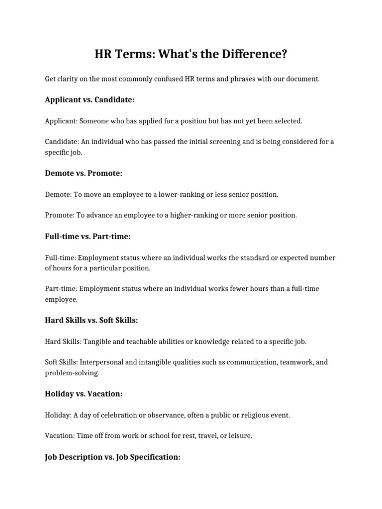 HR Terms Explained: Key Differences | PDF | Human Resource Management ...