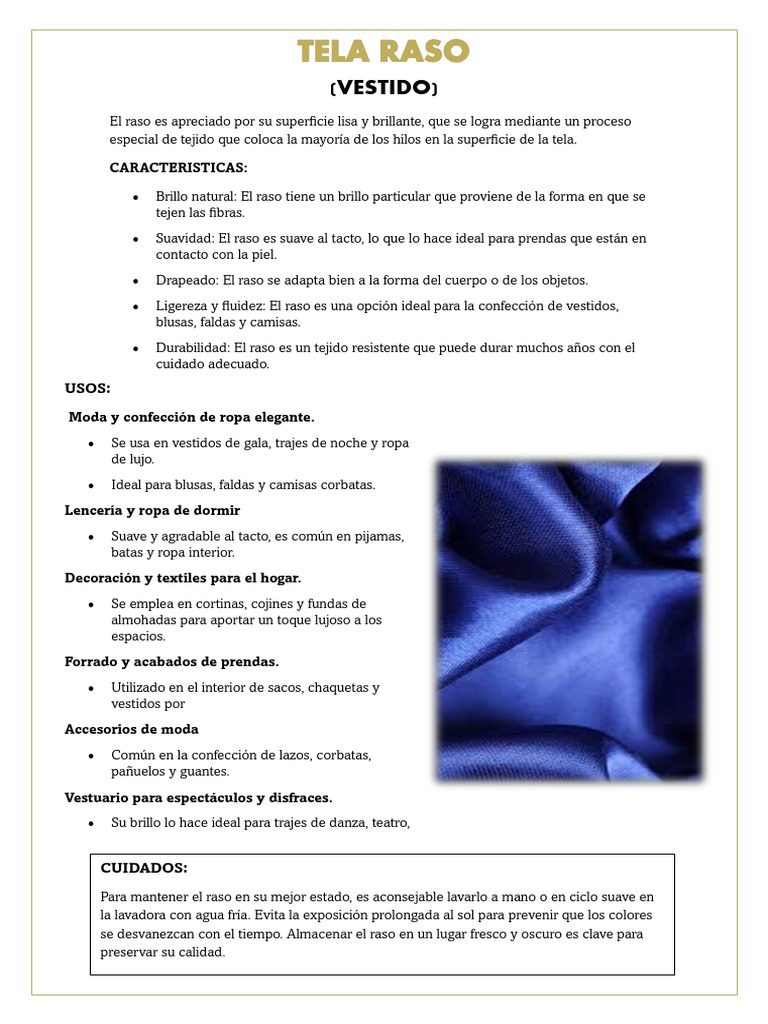 El Raso Es Apreciado Por Su Superficie Lisa y Brillante | PDF ...
