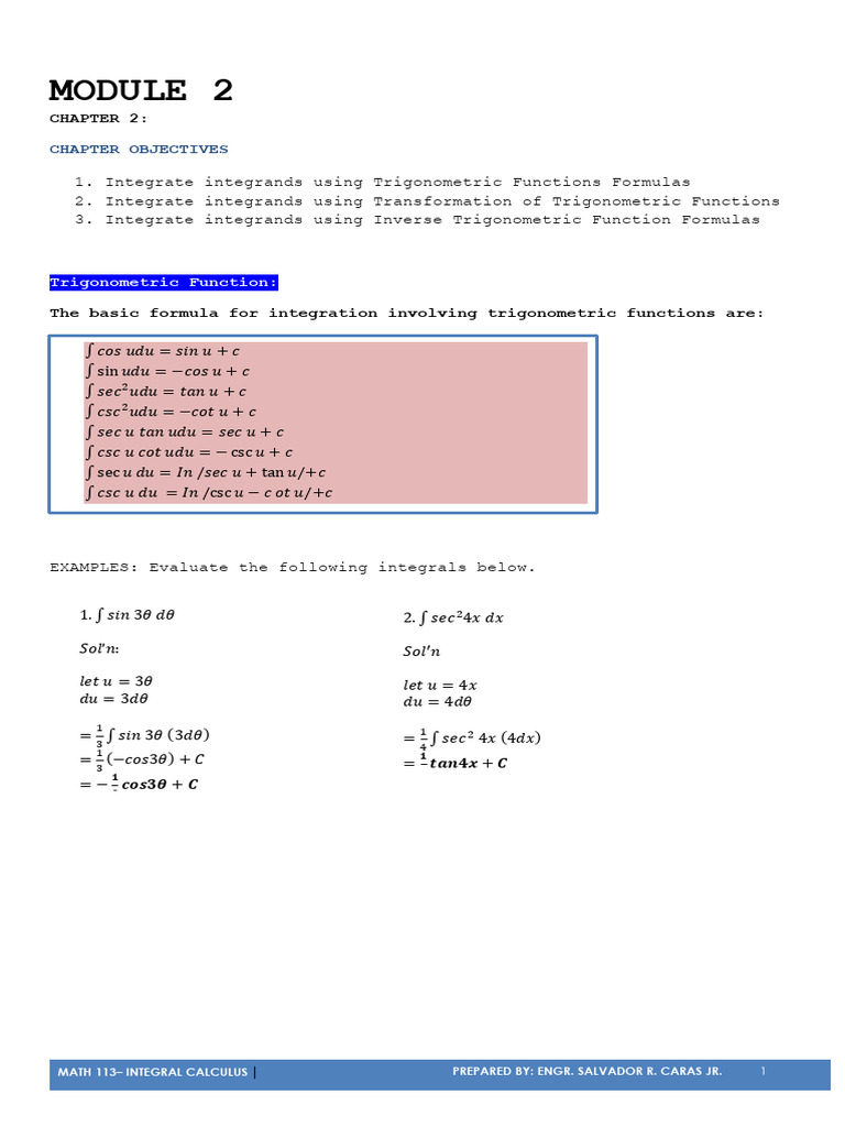 MODULE-2-Trigonometric | PDF | Integral | Trigonometric Functions