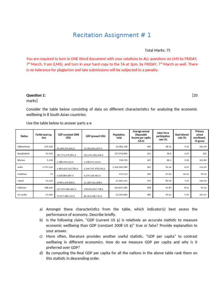 Recitation Assignment 1 - 2025 | PDF | Utility | Gross Domestic Product