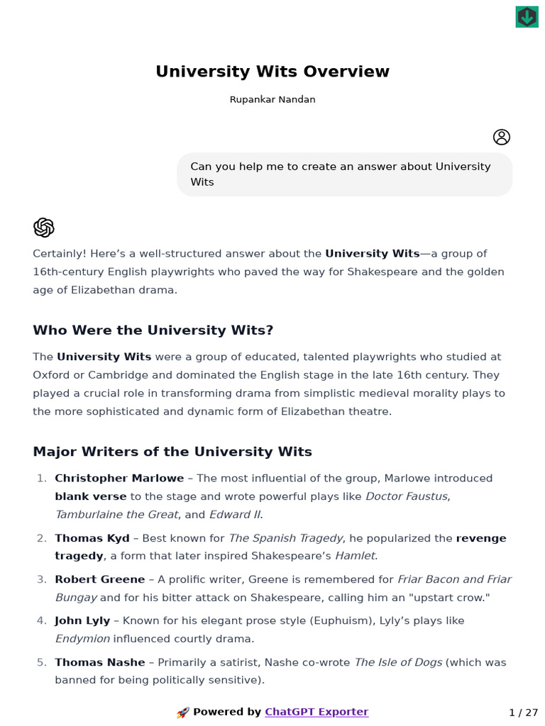 ChatGPT-University Wits Overview | PDF | William Shakespeare | Tragedy