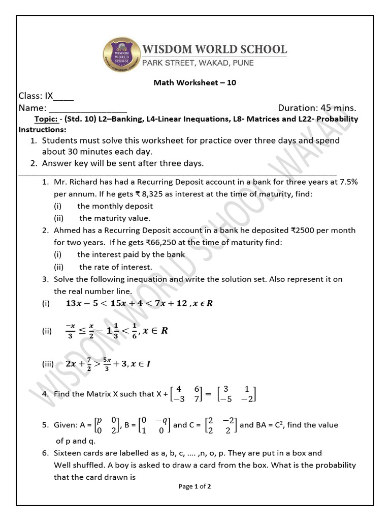 math-gradeix-worksheet10-l2–banking,l4-linearinequations,l22 ...