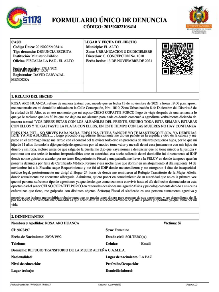 PDF Formulario Unico de Denuncia - Compress | PDF