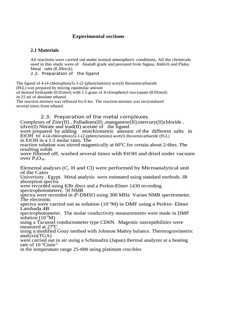Exprimental Sections | PDF | Ethanol | Coordination Complex