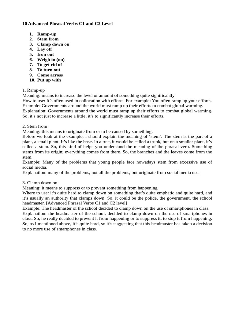 10 Advanced Phrasal Verbs C1 and C2 Level | PDF | Layoff