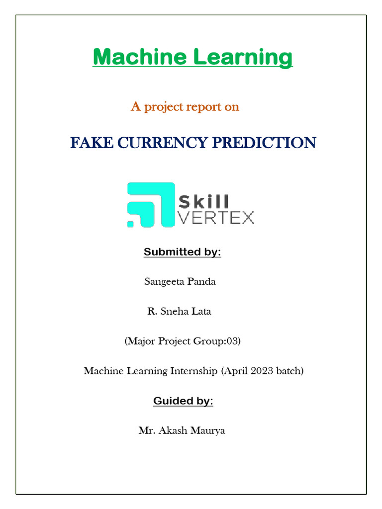 Fake Currency Detection Using ML | PDF | Receiver Operating ...