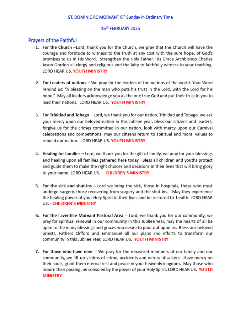 Prayers of the Faithful: 6th Sunday 2025 | PDF | Prayer | Mercy