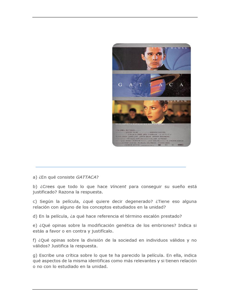 GATTACA. Pelicula Ficción | PDF
