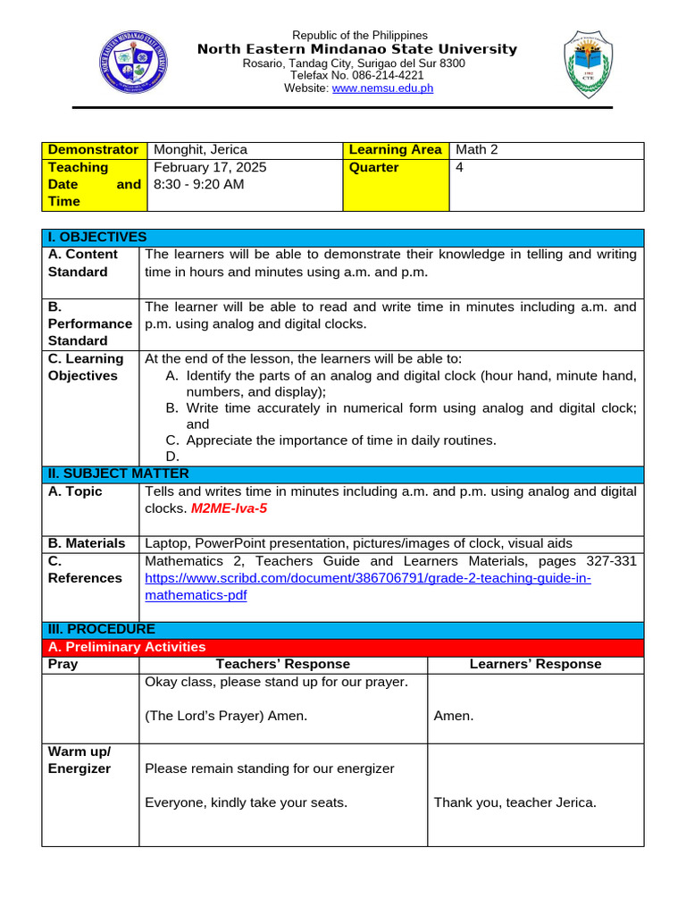 LP MATH-DeMO Short Ize Copy | PDF | Clock | Education Theory