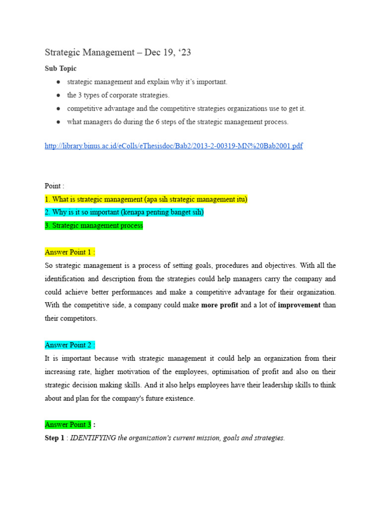 Strategic Management Overview and Process | PDF | Strategic Management ...