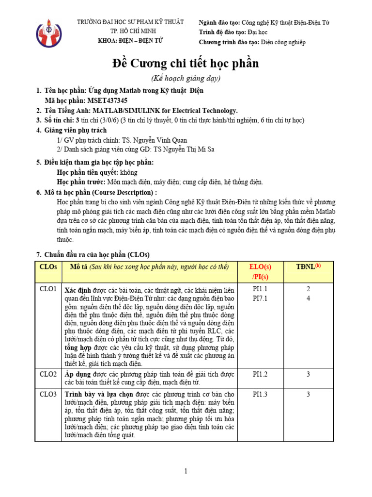 48HK7 MSET437345 UngDungMatlabTrongKyThuatDien CTDT 2023-10-01 | PDF