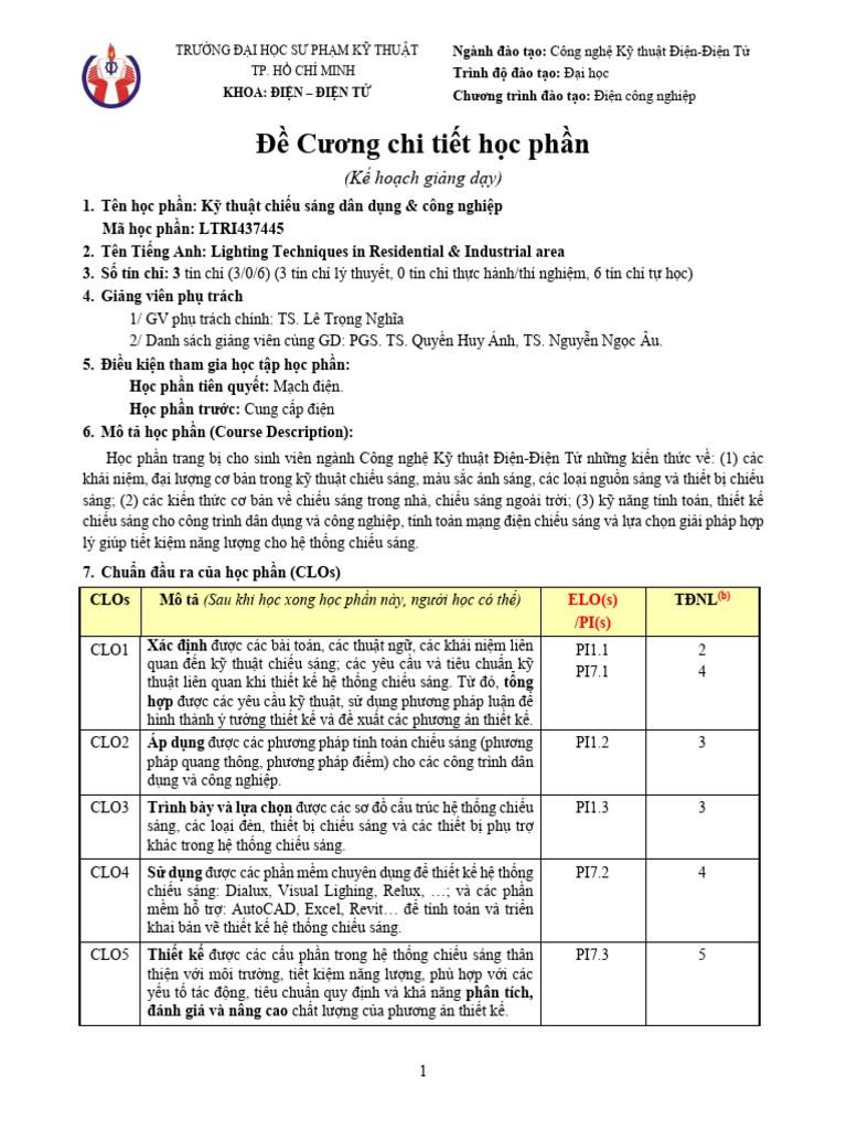 48HK7 LTRI437445 - KyThuatChieuSangDanDungVaCongNghiep - CTDT 2023 - 10-01 | PDF