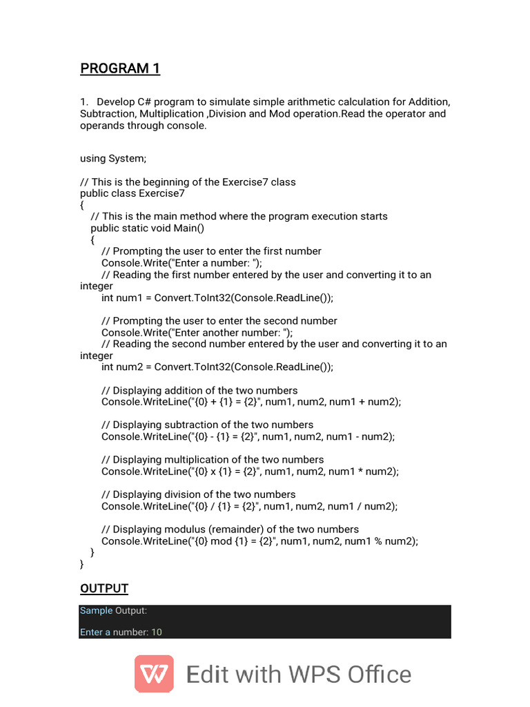 PROGRAM 1.cs | PDF | Arithmetic | Mathematics