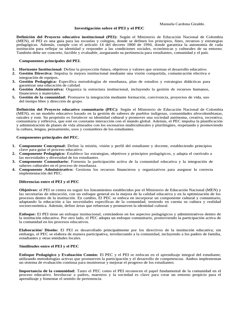 Pei y Pec en Colombia | PDF | Plan de estudios | Evaluación