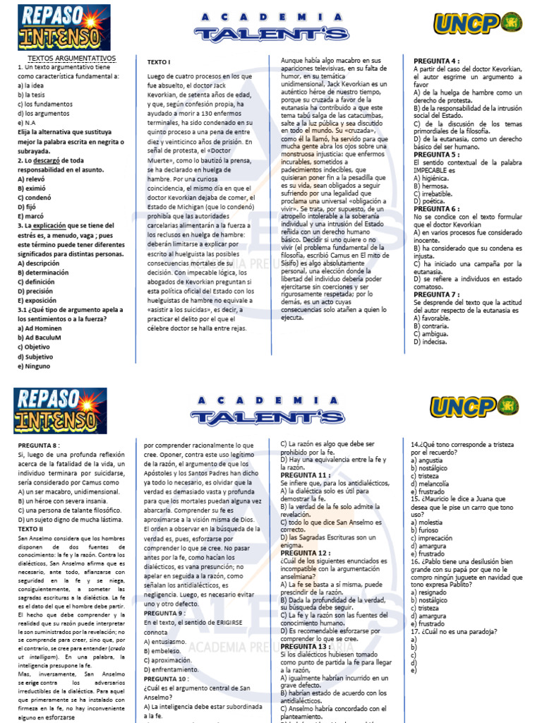 REPASO 2do Examen cepreUNCP RV | PDF | Verdad | Razón