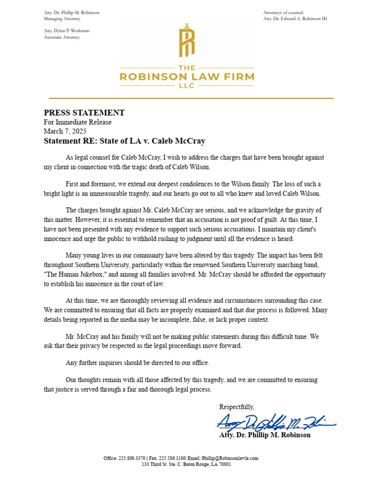 Statement From Caleb McCray's Attorney | PDF | Common Law | Public Law