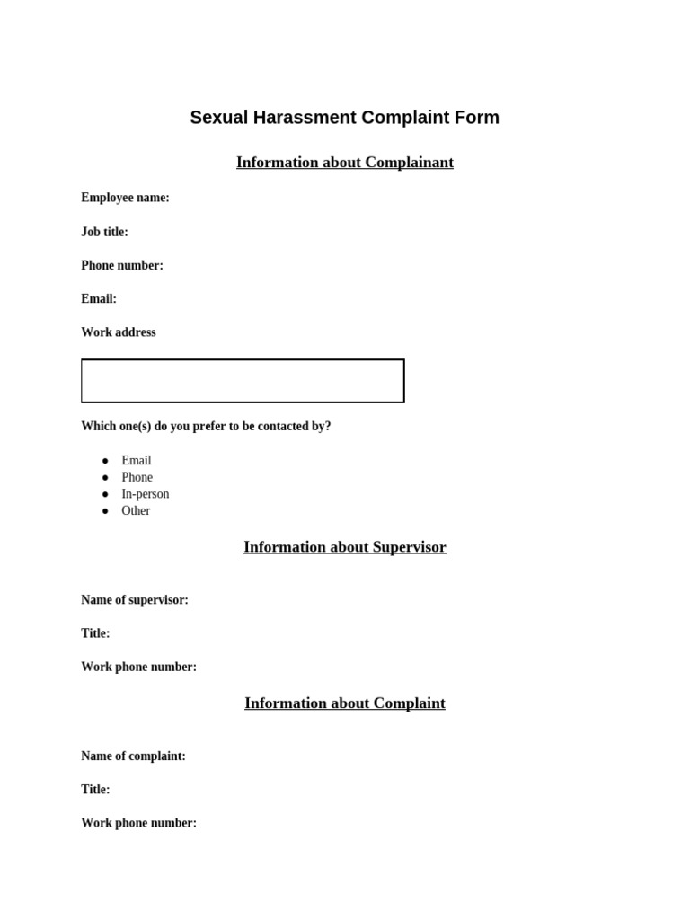 Sexual Harassment Complaint Form Template | PDF
