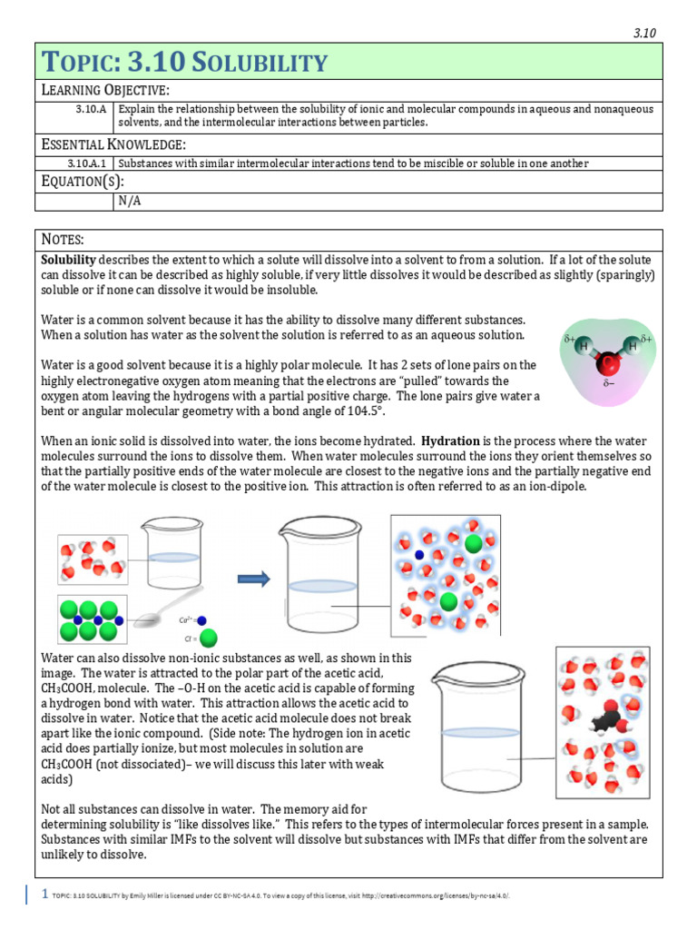 3.10 Solubility Student | PDF | Solvation | Properties Of Water