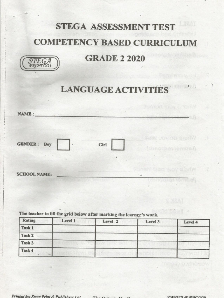 2020 Mid T1 Grade 2 Language Activities Exam | PDF