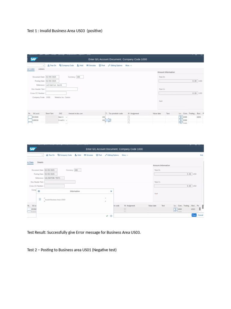 Business Area US03 JE Testing | PDF