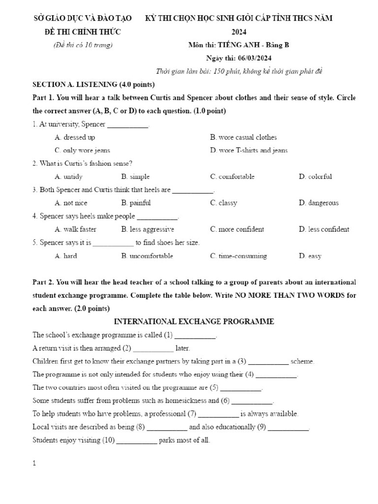 De Thi HSG Anh 9 Quang Ninh 20232024docx - 1600 - PDF - Gdrive.vip | PDF