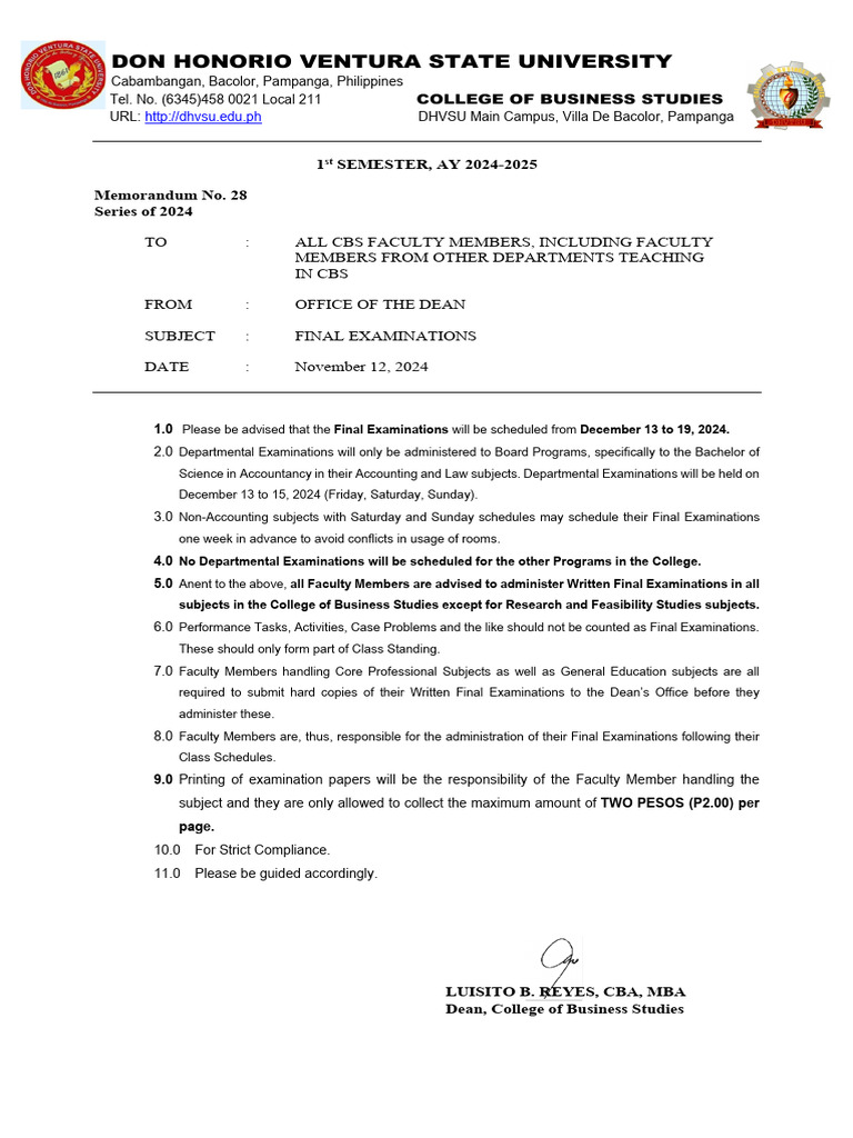 Memo 28 Final Examinations | PDF