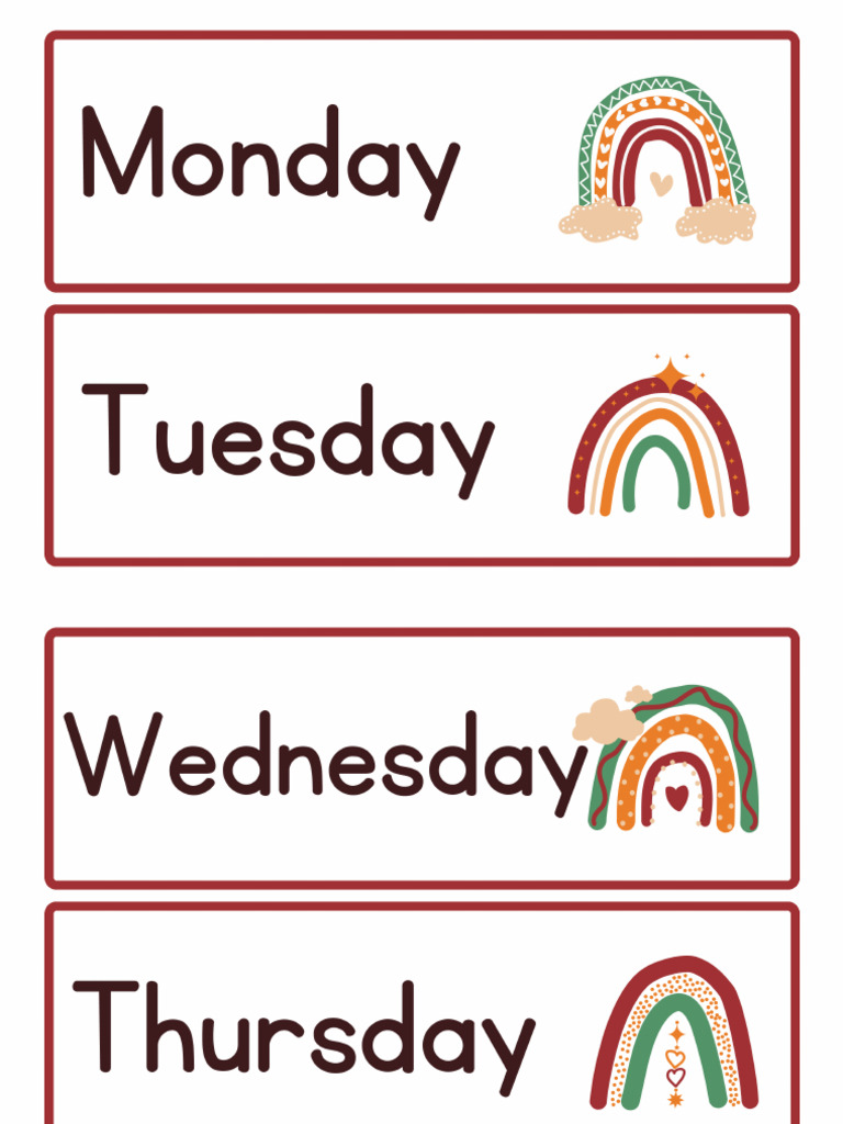 Days of The Week Flashcard | PDF