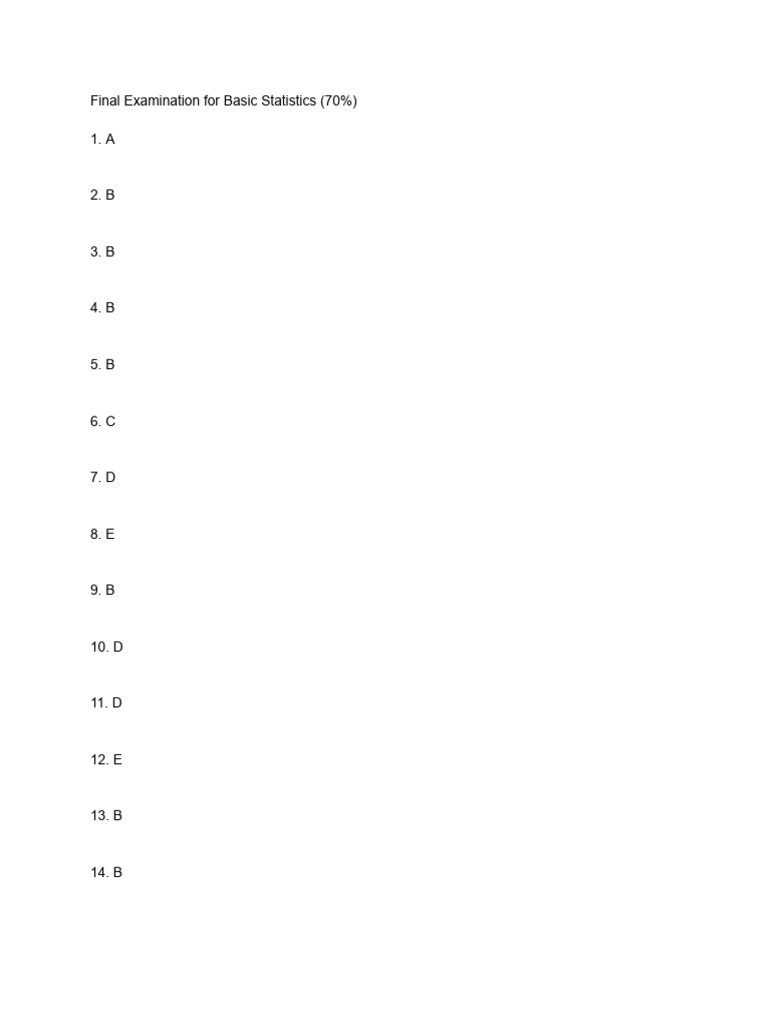 Answer For Basic Statistics Final Exam 70 Pdf