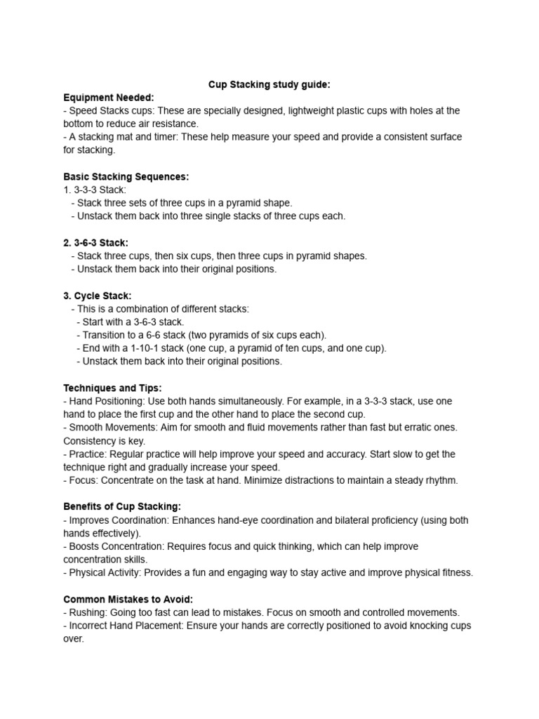 Cup Stacking Study Guide. | PDF