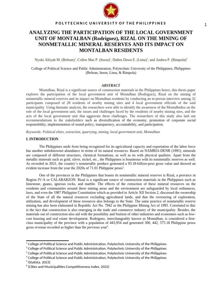 LGU Thesis | PDF | Qualitative Research | Mining