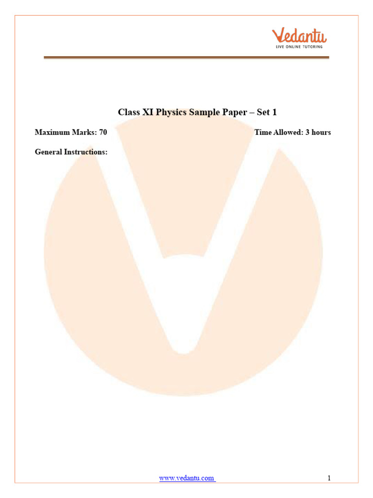 CBSE Class 11 Physics Sample Paper Set 1 (2024-25) FREE PDF Download | PDF | Deformation ...