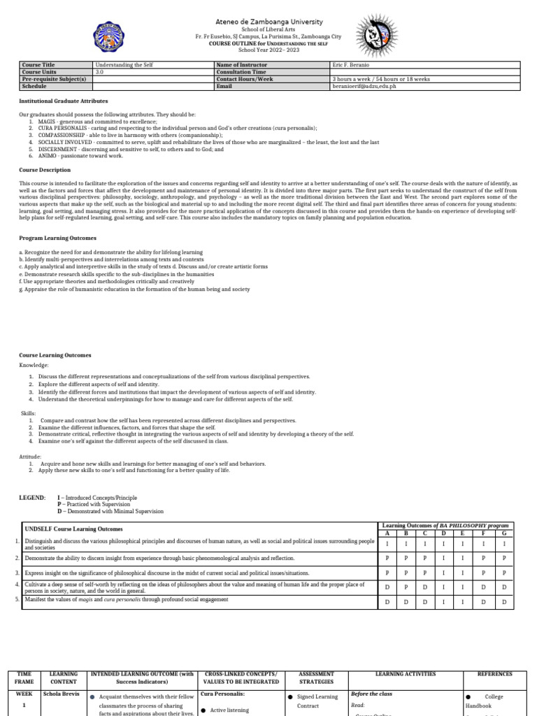Updated Final Undself Course Outline | PDF | Goal Setting | Self