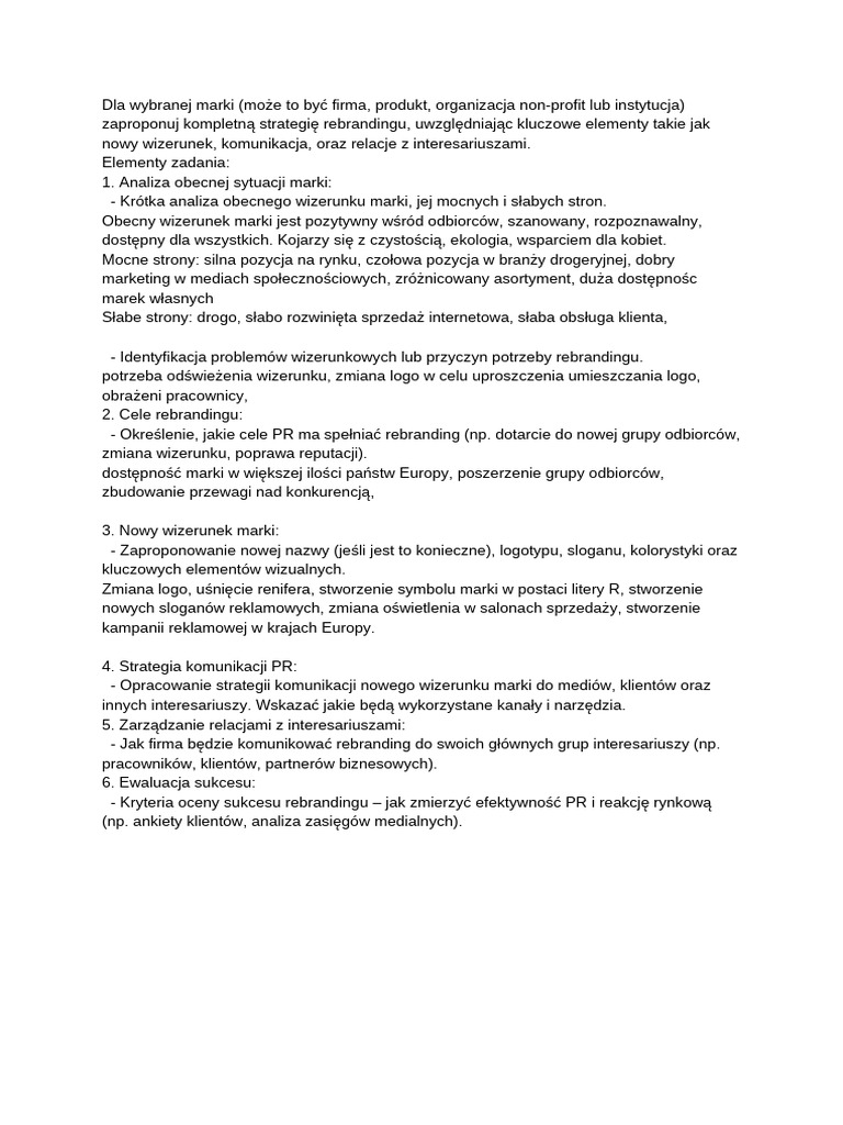 Rebranding Rossman Ćwiczenia | PDF