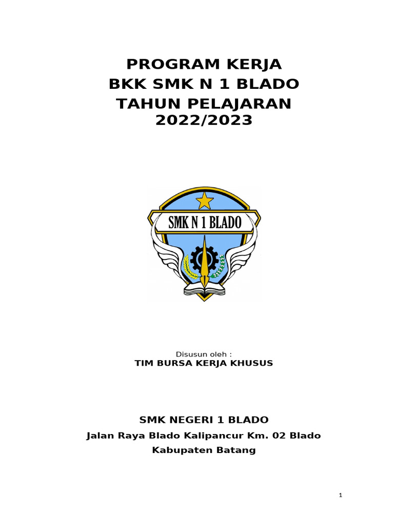Program Kerja BKK Tahun 2022-2023 | PDF