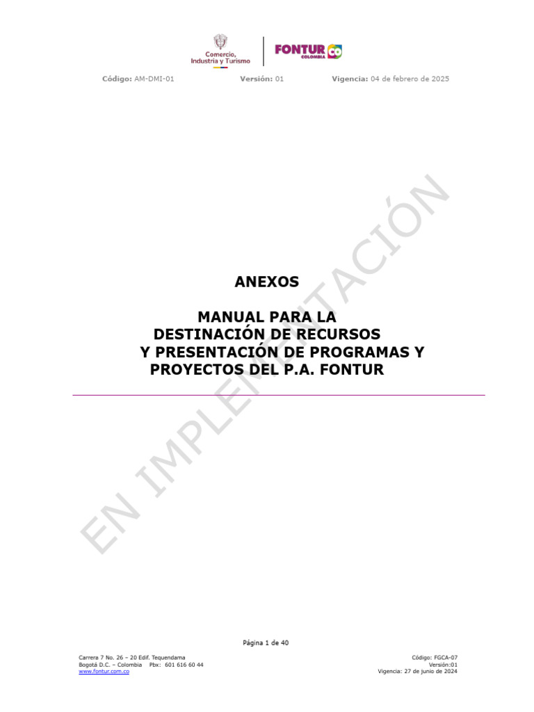 AM-DMI-01-Anexo-Manual-de-Programas-y-Proyectos_VF- | PDF | Turismo | Colombia