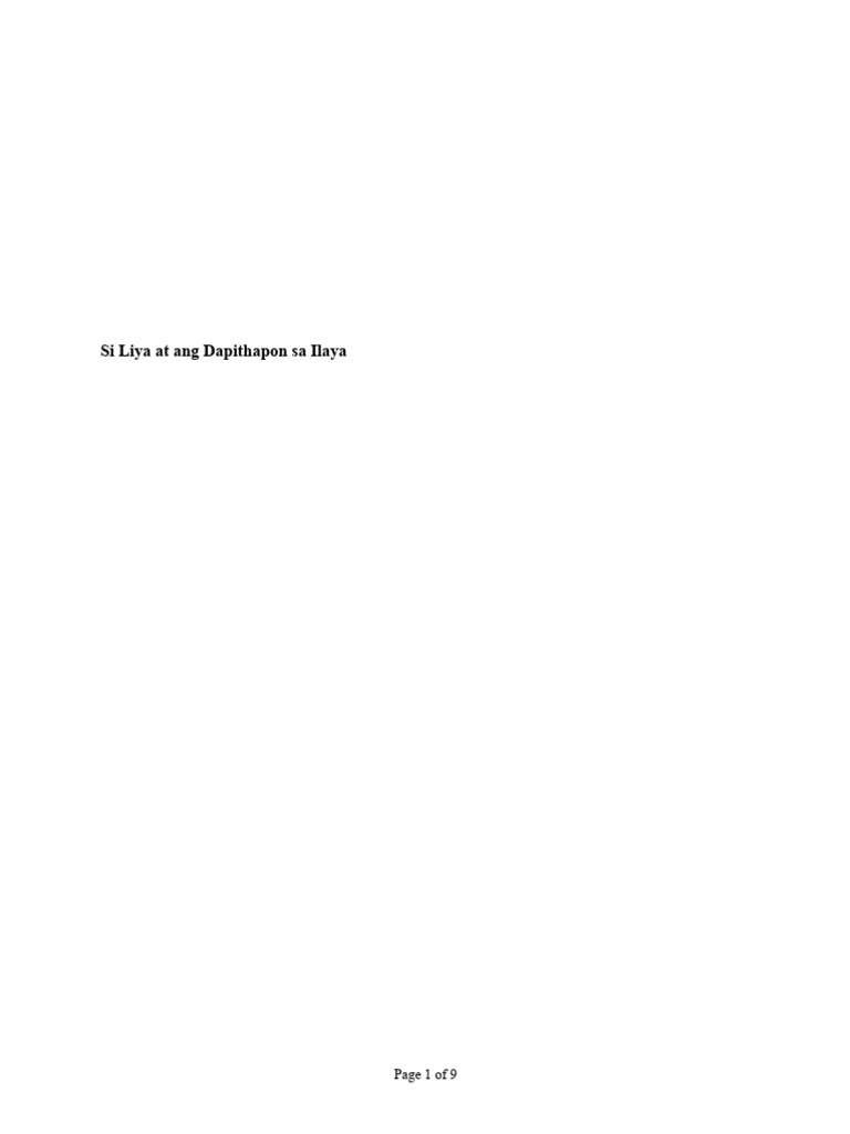 Si Liya at Ang Dapithapon Sa Ilaya 2ndprize MACabangon | PDF