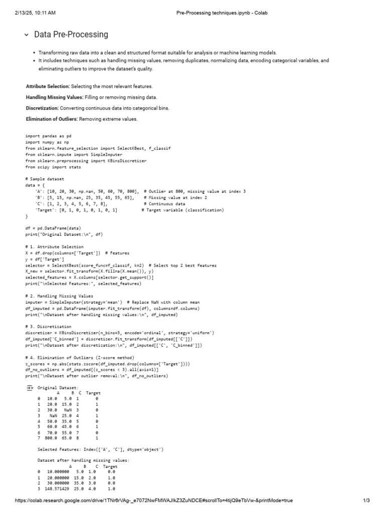 Pre-Processing Techniques - Ipynb - Colab | PDF | Data | Applied Mathematics