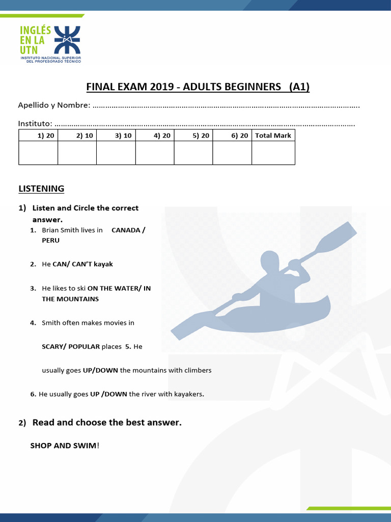 Adults Beginners Final Exam 2020 | PDF