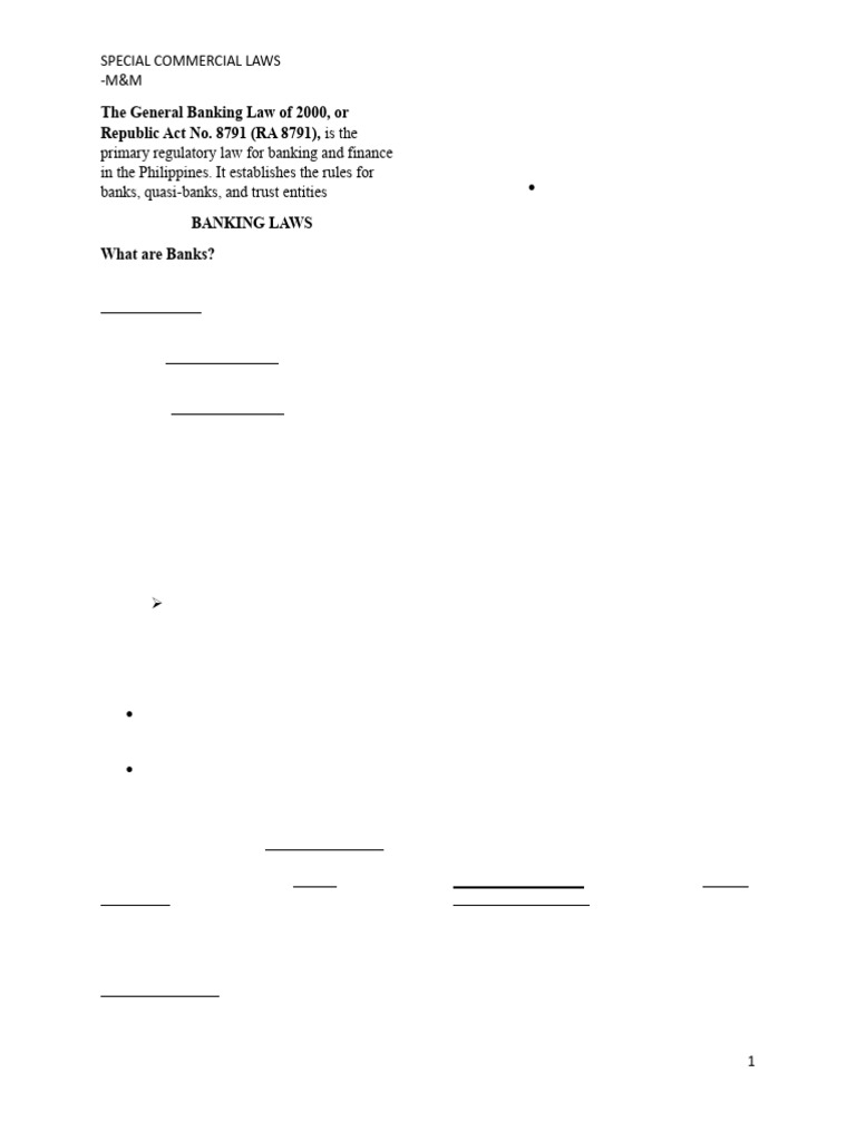 General Banking Law R.A. No. 8791 | PDF | Banks | Loans
