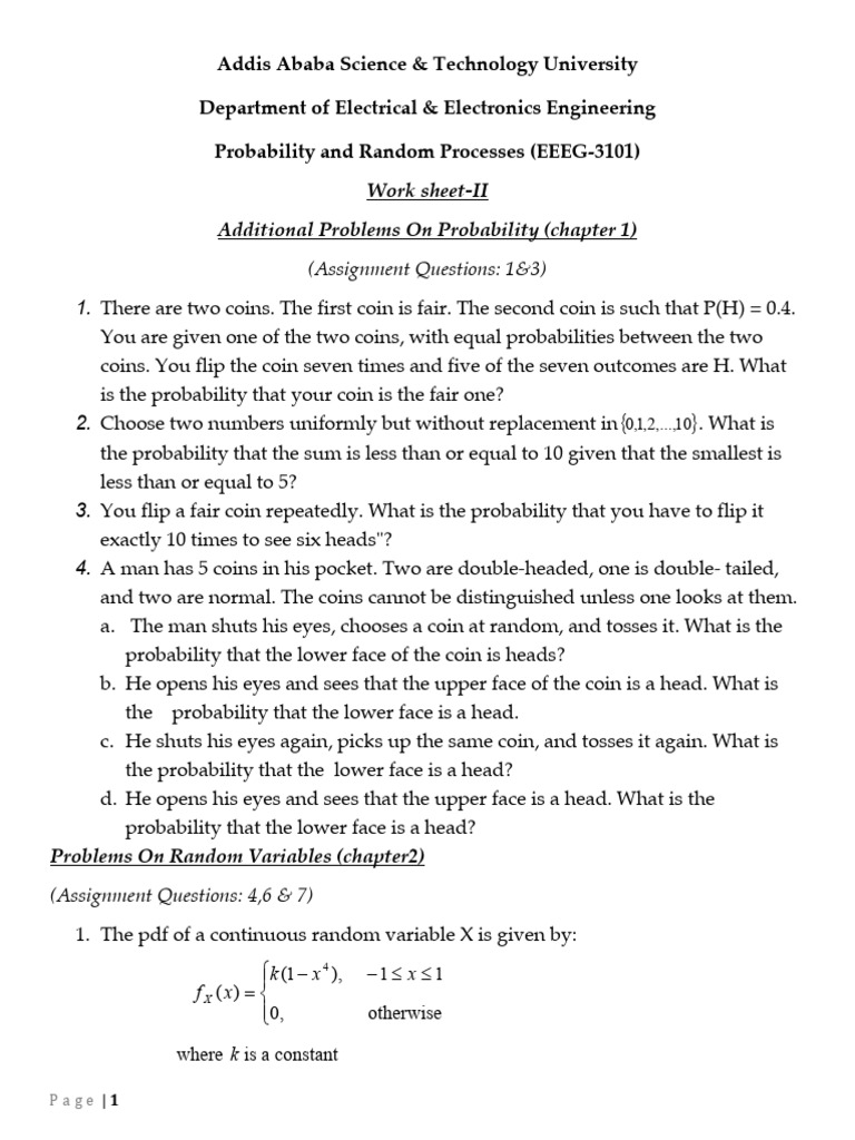 Work Sheet-II | PDF | Probability | Probability Density Function