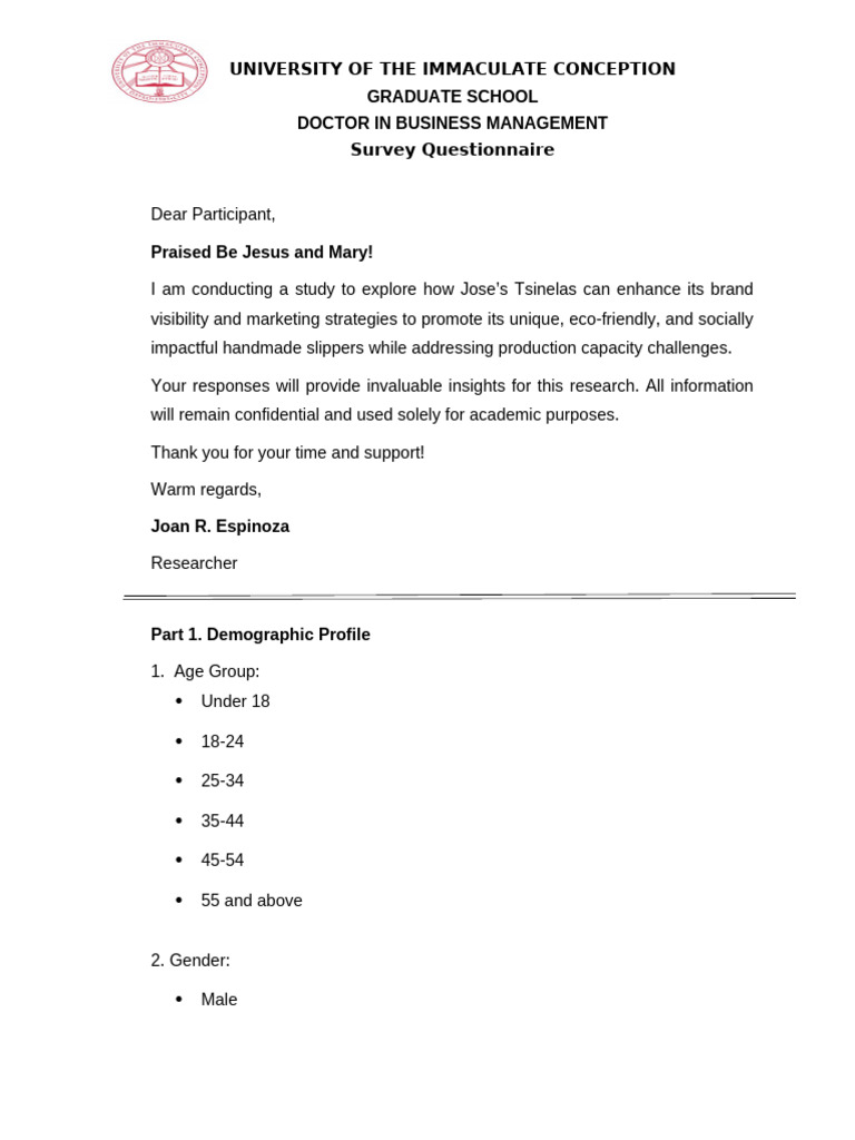 Survey Questionnaire - Espinoza, Joan | PDF | Consumer Behaviour ...